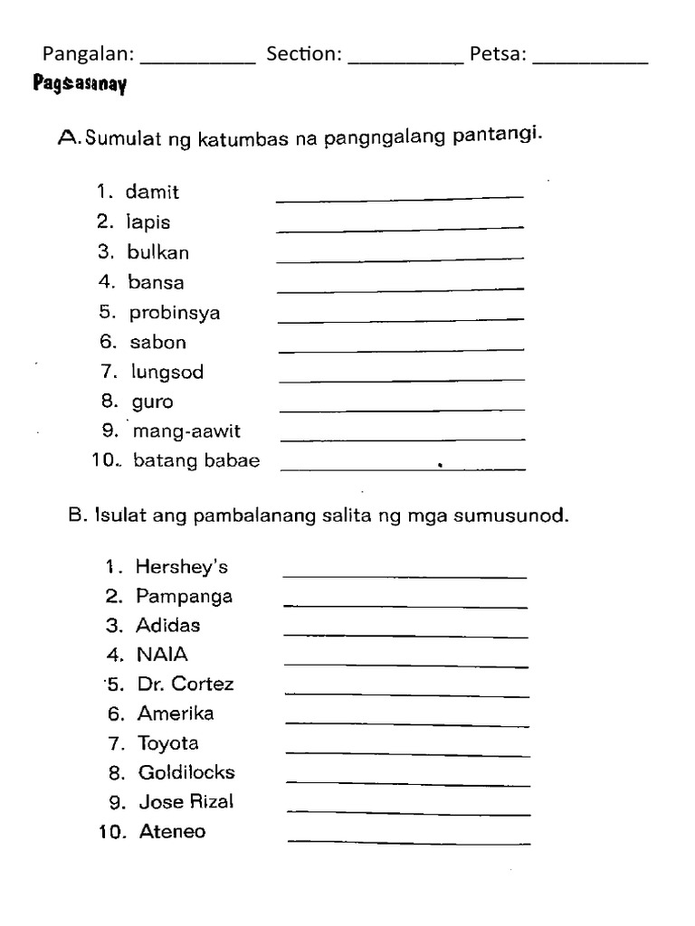 Pangngalan Pantangi at Pambalana | PDF