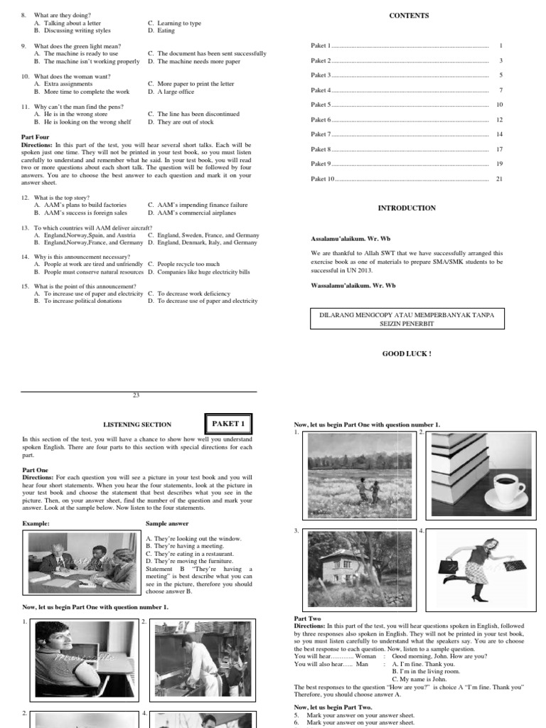 Part Four Directions: in This Part of The Test, You Will Hear Several ...