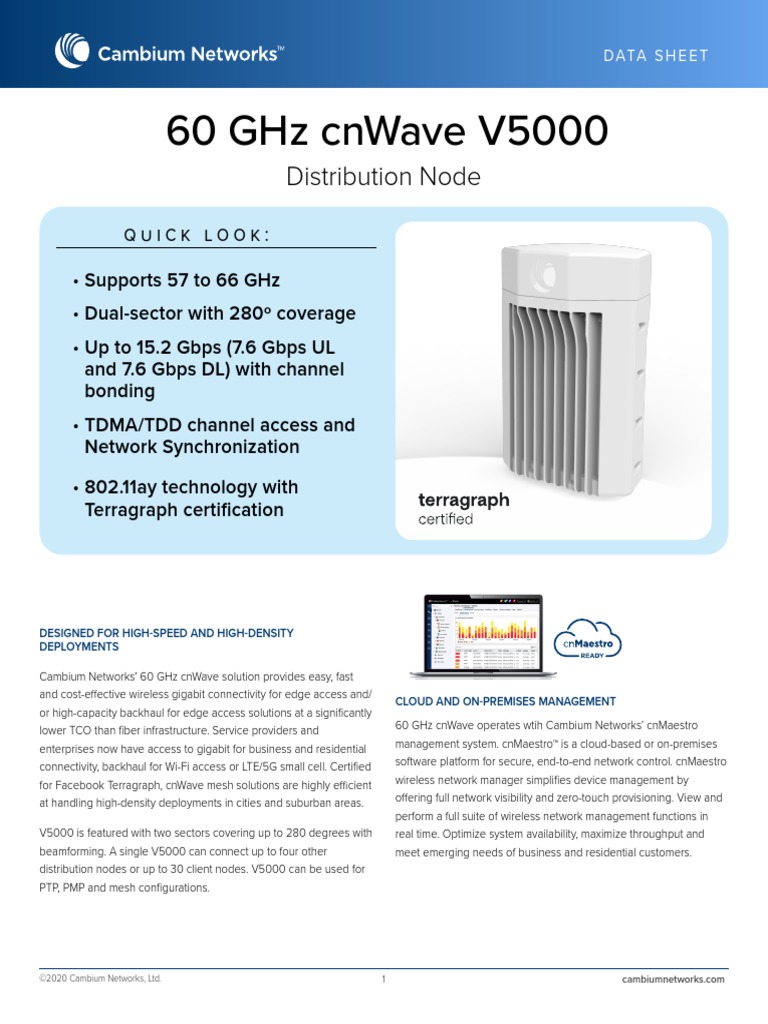 Cambium Networks Data Sheet 60GHz Cnwave V5000 | PDF | Wireless Network ...
