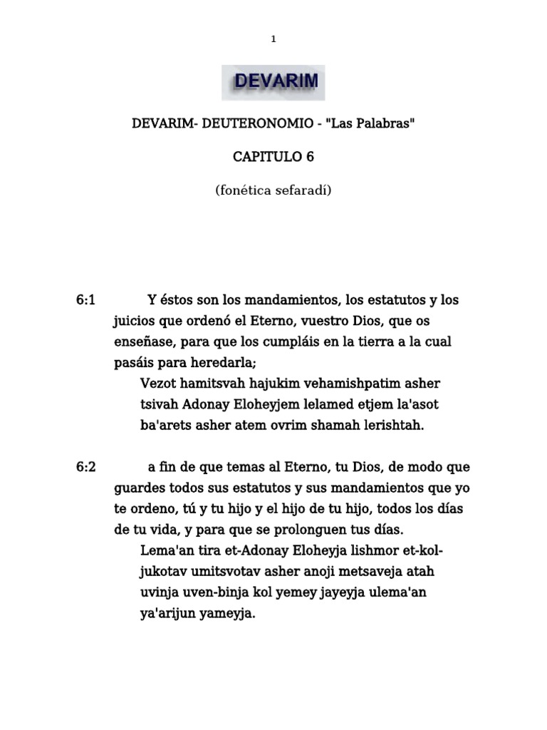 DEVARIM Cap. 6 y 11 | PDF | Religiones semíticas antiguas | Libros del ...