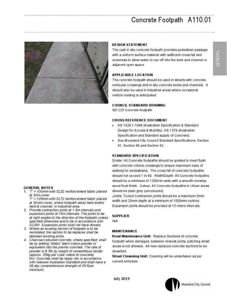 Concrete Footpath A110.01: Applicable Location | PDF | Sidewalk | Concrete
