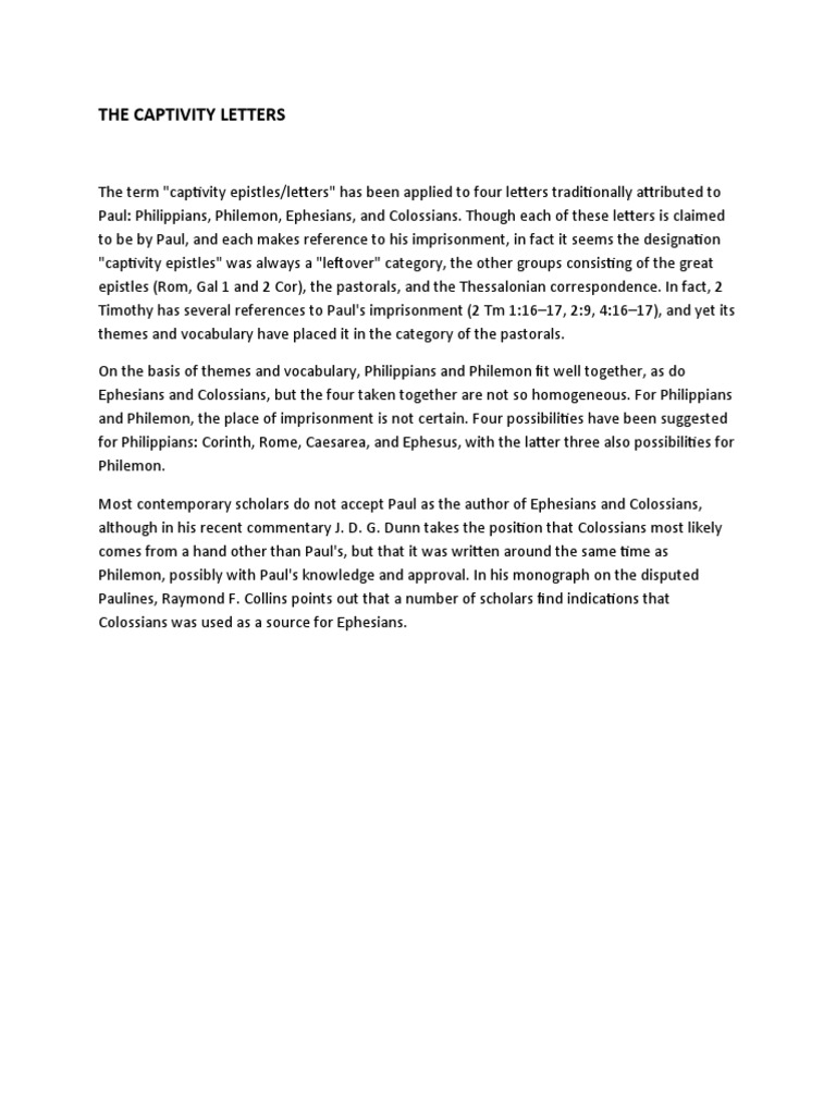 Captivity Epistles: Analysis & Authorship | PDF