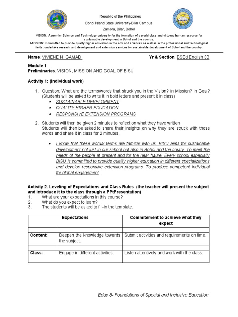 Module 1 VMGO Educ-8 | PDF | Special Education | Inclusion (Education)