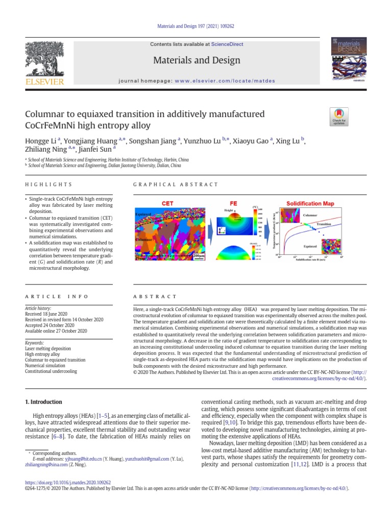 Columnar To Equiaxed Transition In Additively Manu Pdf Heat Transfer Microstructure