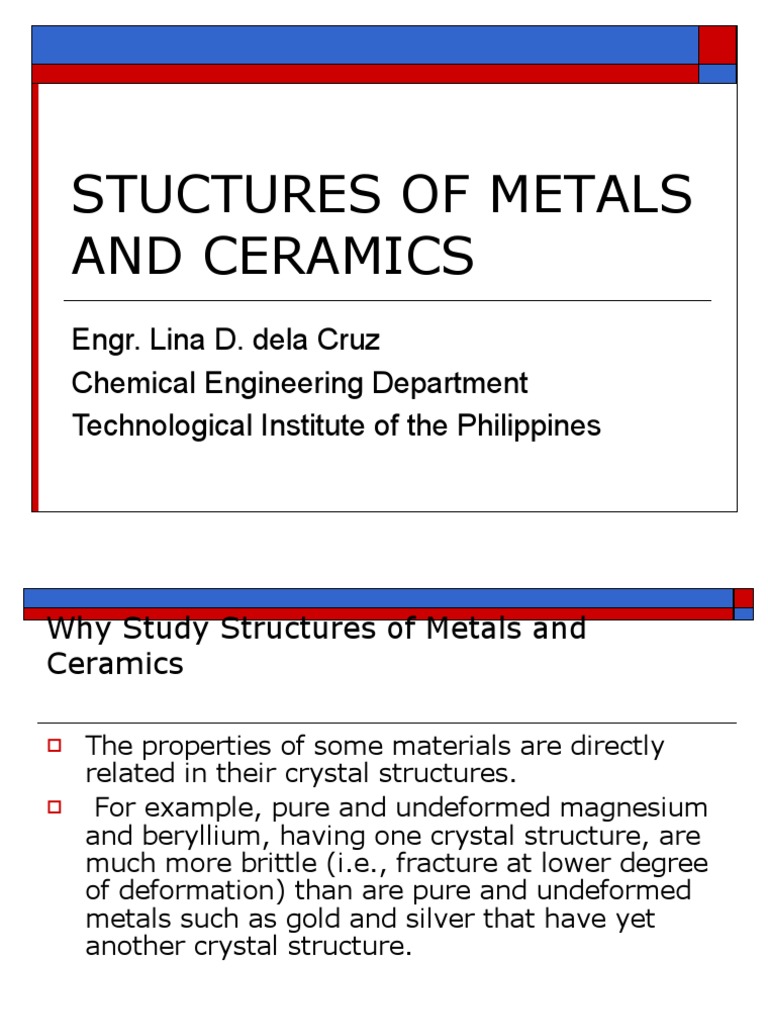 Stuctures of Metals and Ceramics | PDF | Crystal Structure | Crystal