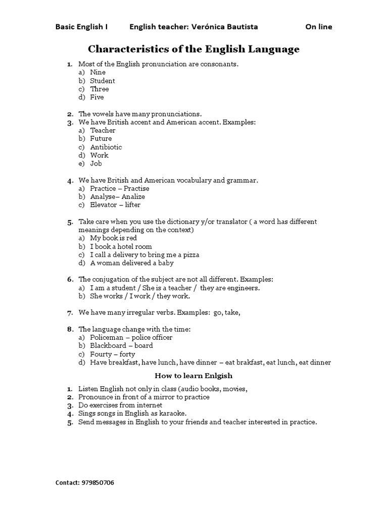Characteristics of The English Language | PDF