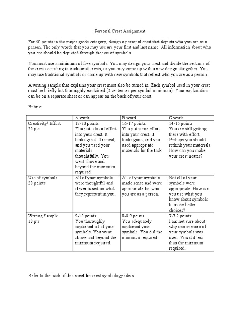 Personal Crest Assignment | PDF | Heraldry | Symbols