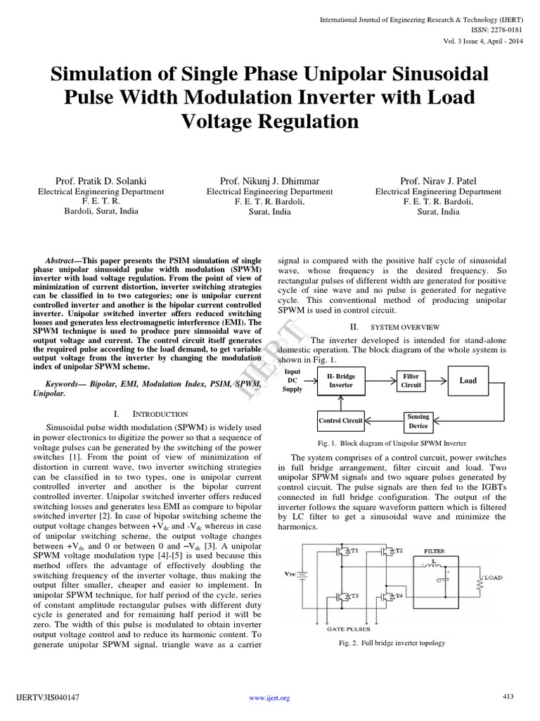 Simulation of Single Phase Unipolar Sinusoidal Pulse Width Modulation ...