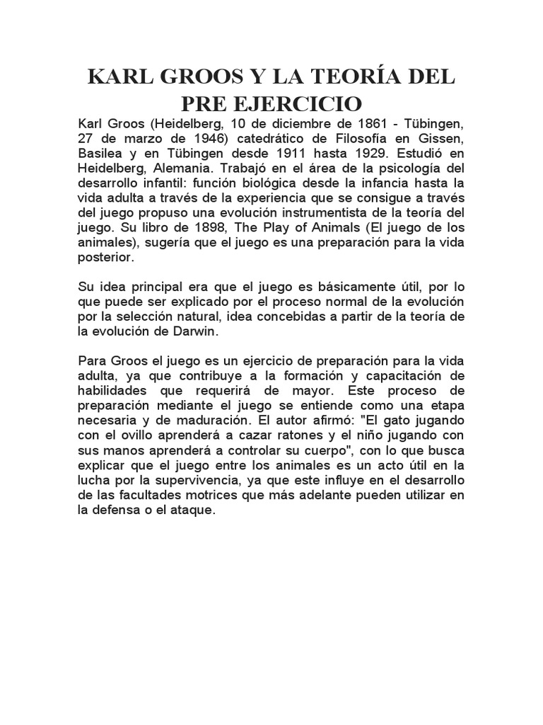 Karl Groos y La Teoría Del Pre Ejercicio | PDF | Evolución | Teoría