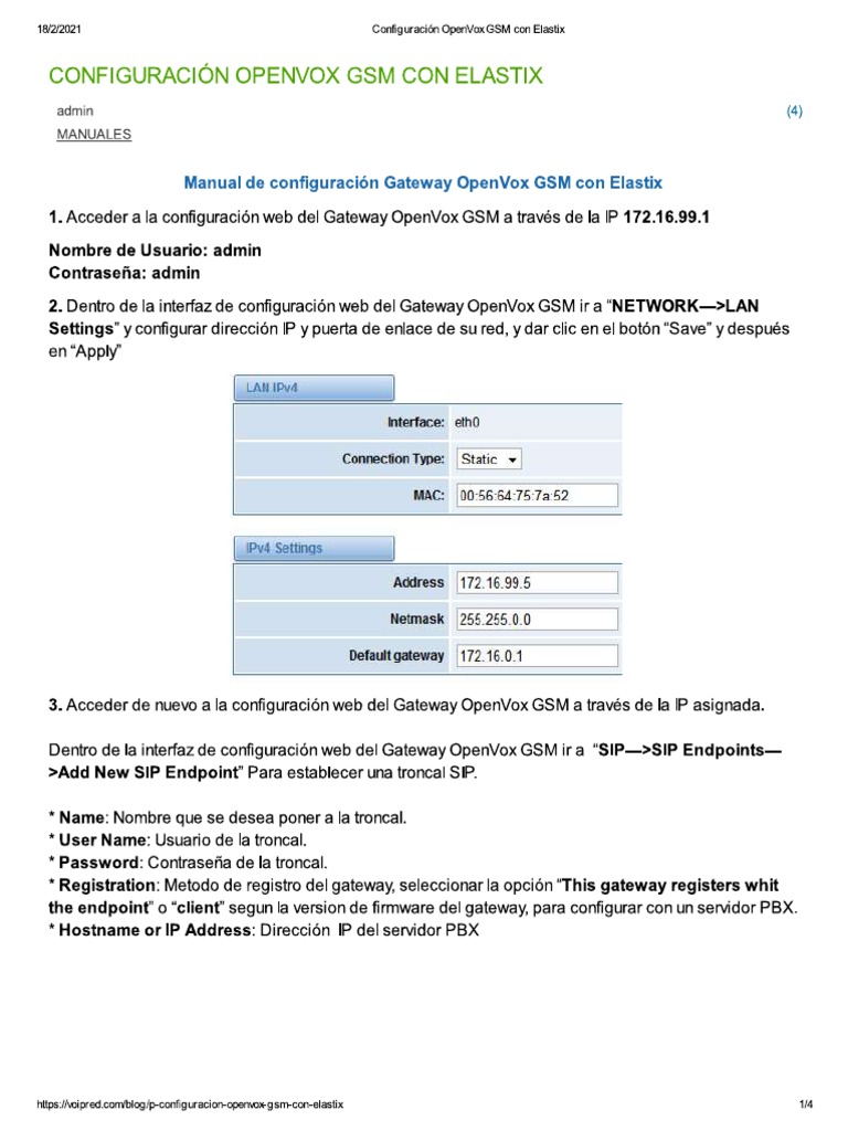 Configuracion OpenVox GSM Elastix | PDF