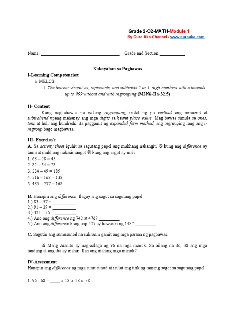 Grade 2-Q2-MATH-Module 1 | PDF
