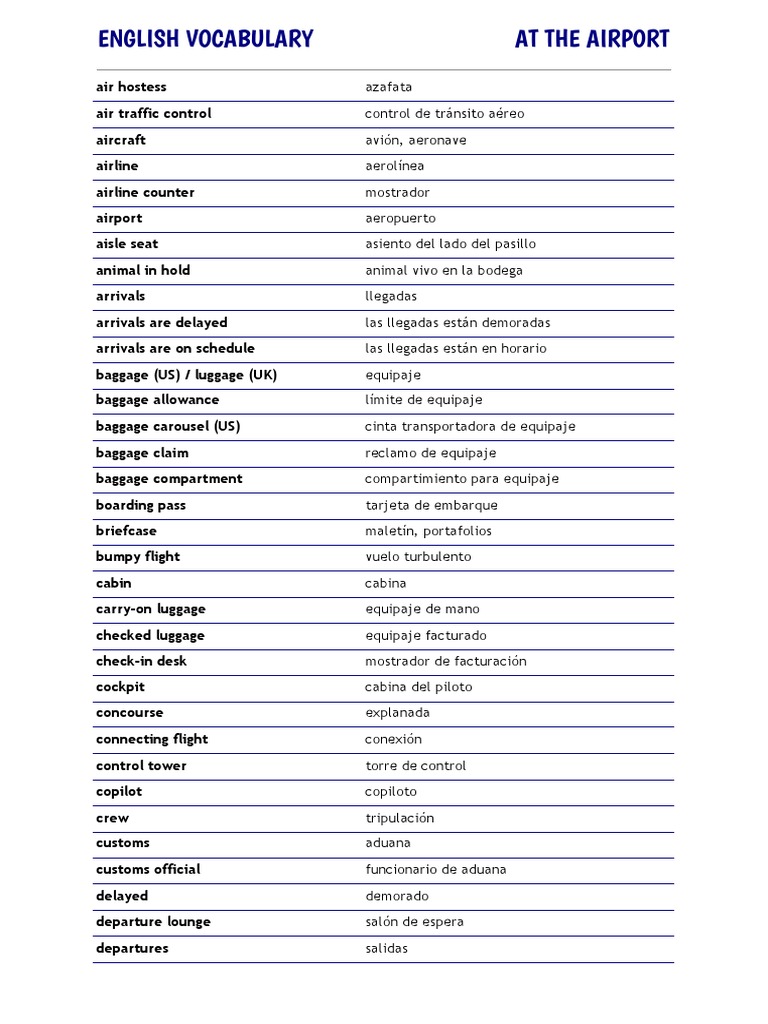 English Vocabulary - at The Airport | PDF | Seguridad de transporte ...