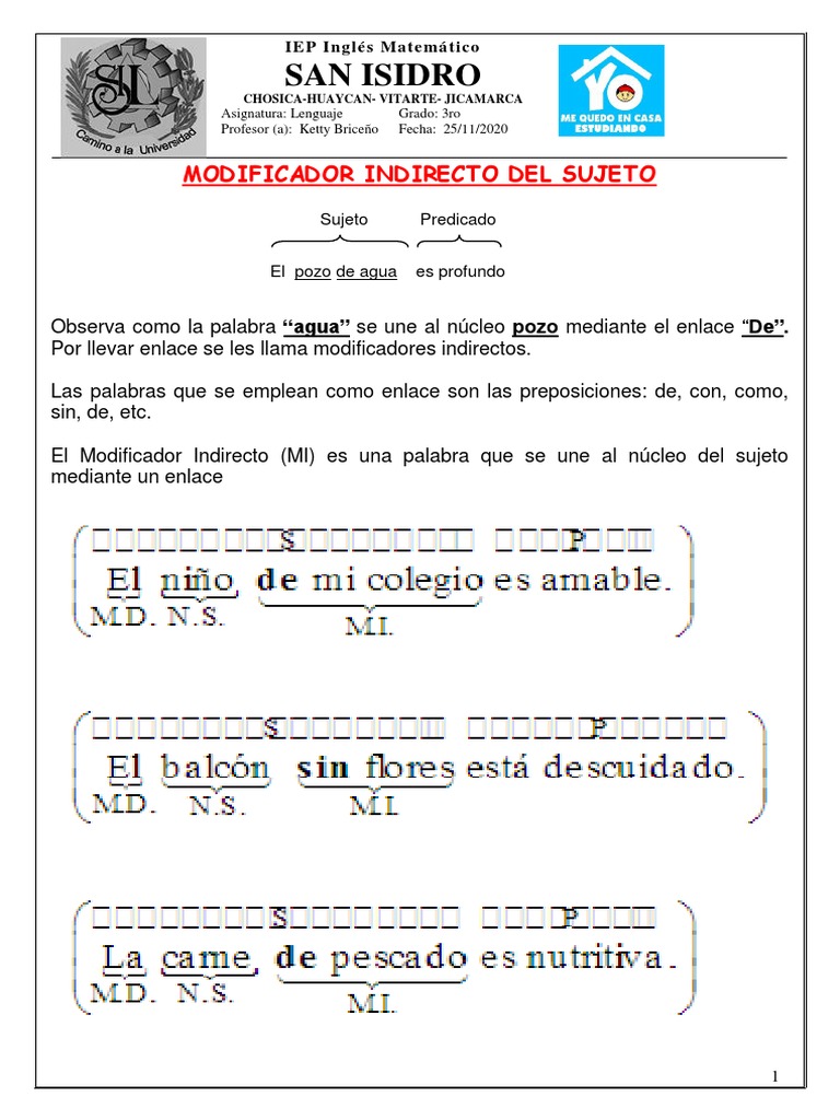 29.-Modificador Indirecto Del Sujeto (Lenguaje) | PDF