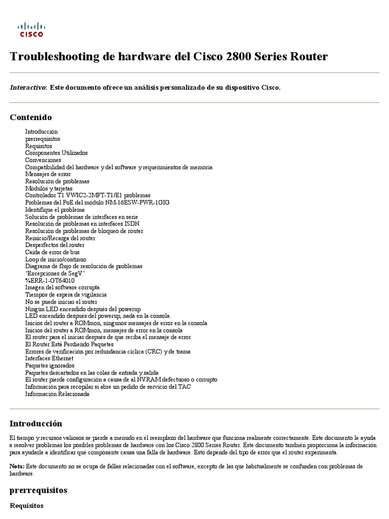 Troubleshooting de Hardware Del Cisco 2800 Series Router | PDF ...