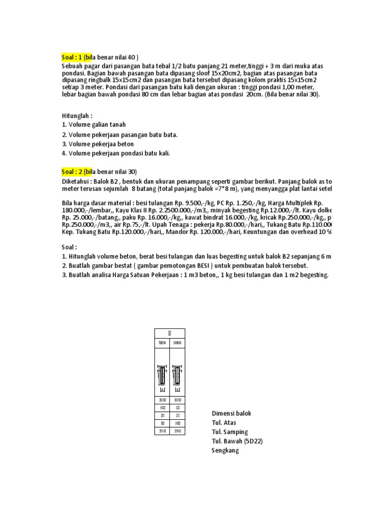 Soal Volume Pekerjaan Rab Ts. | PDF
