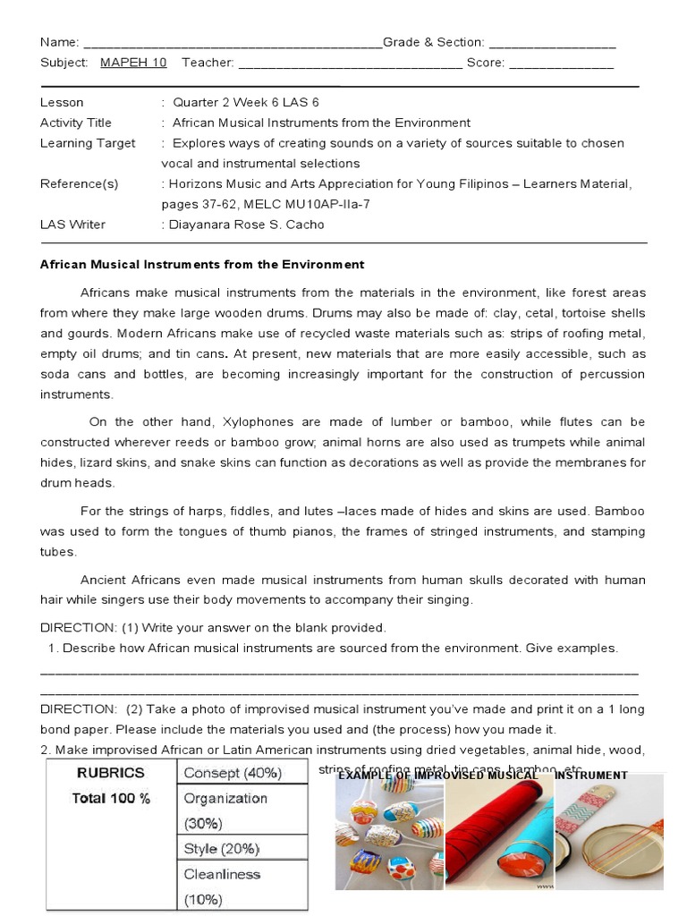 African Musical Instruments From The Environment: Example of Improvised ...