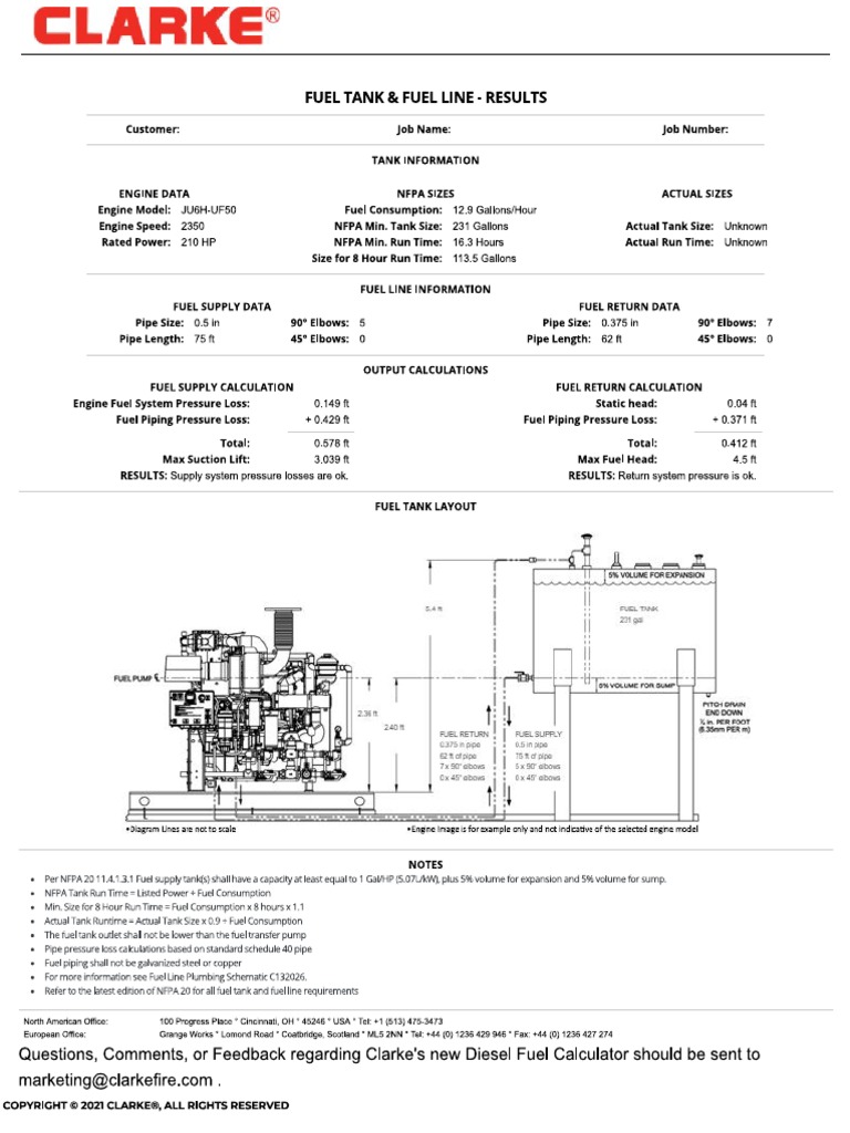 Diesel Fuel Tank & Piping Sizing | PDF