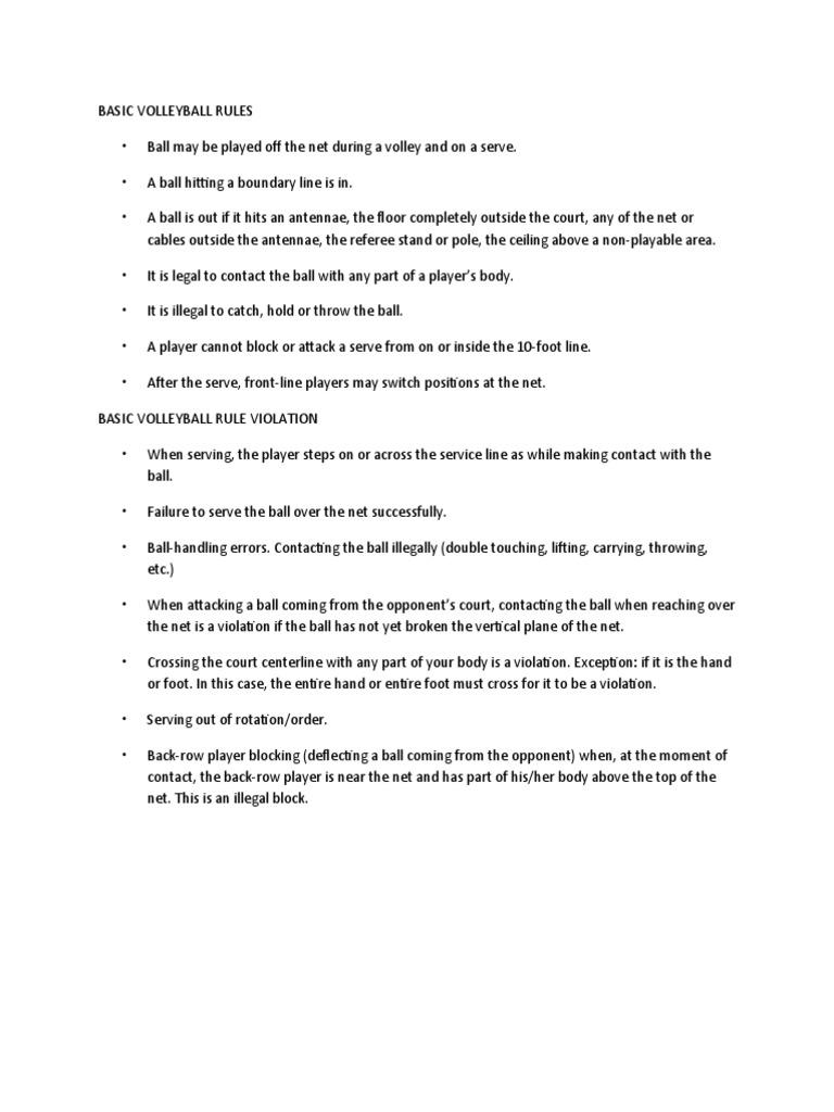 Basic Volleyball Rules | PDF | Sports & Recreation