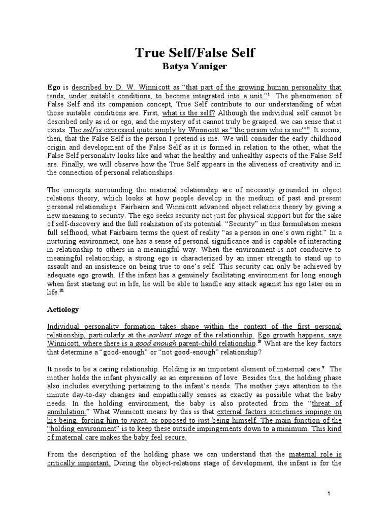 True Self/False Self: Batya Yaniger | PDF | Self | Metaphysics