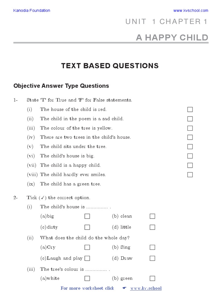 A Happy Child: Text Based Questions | PDF