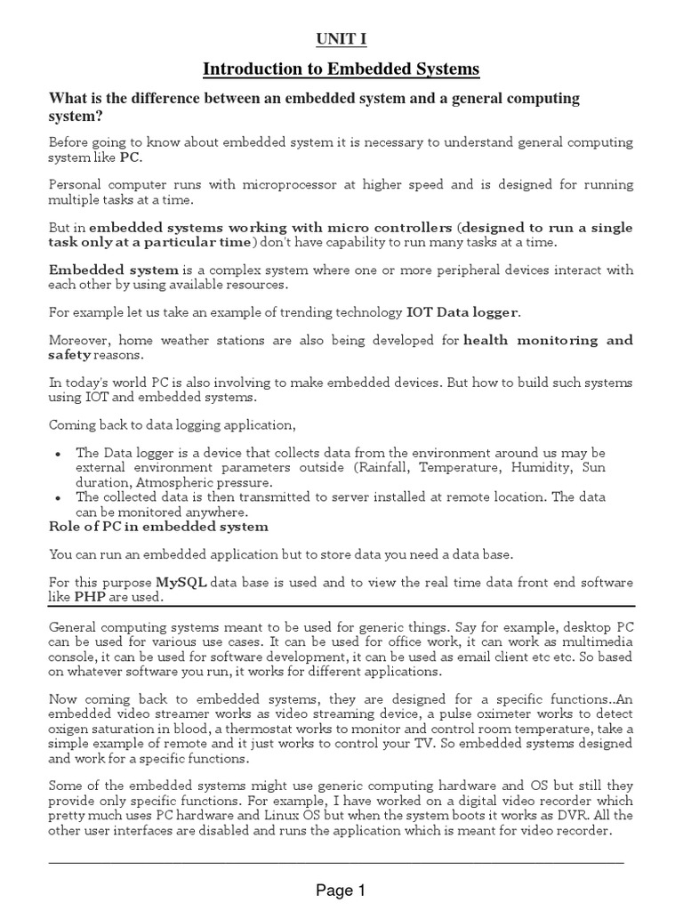 Embedded Systems Unit 1 and 2 Notes | PDF | Embedded System | Central ...