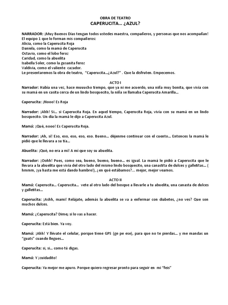 Caperucita Azul: Obra de Teatro Moderna | PDF | Caperucita Roja | Lobos