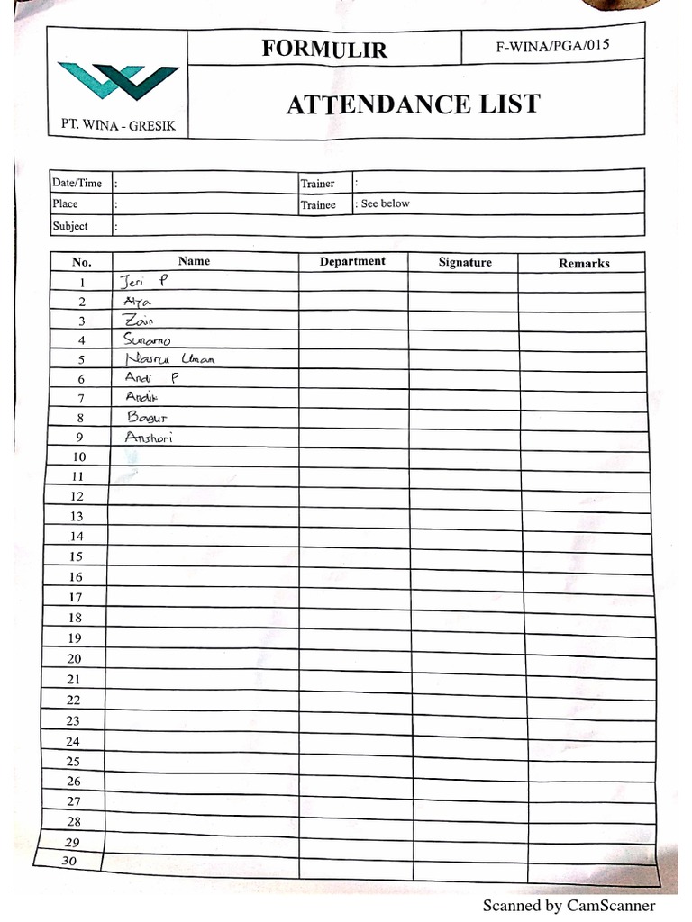 Attendance List | PDF