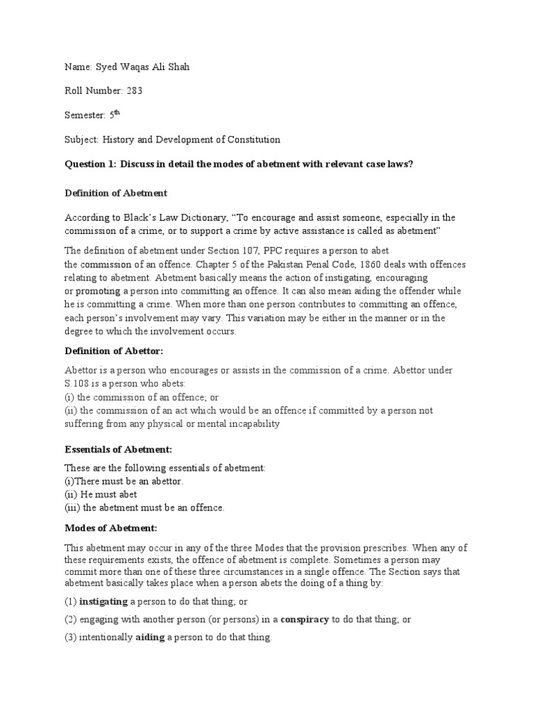 Modes of Abetment in Pakistan Penal Code | PDF | Aiding And Abetting ...
