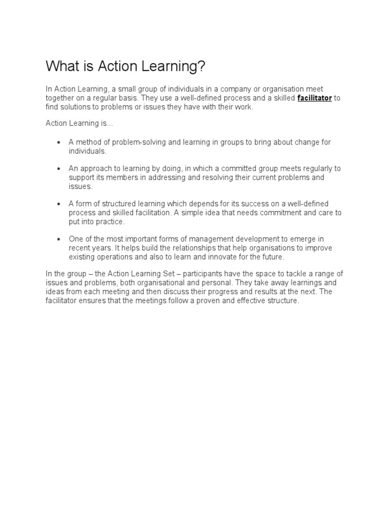 What Is Action Learning | PDF | Facilitator | Learning