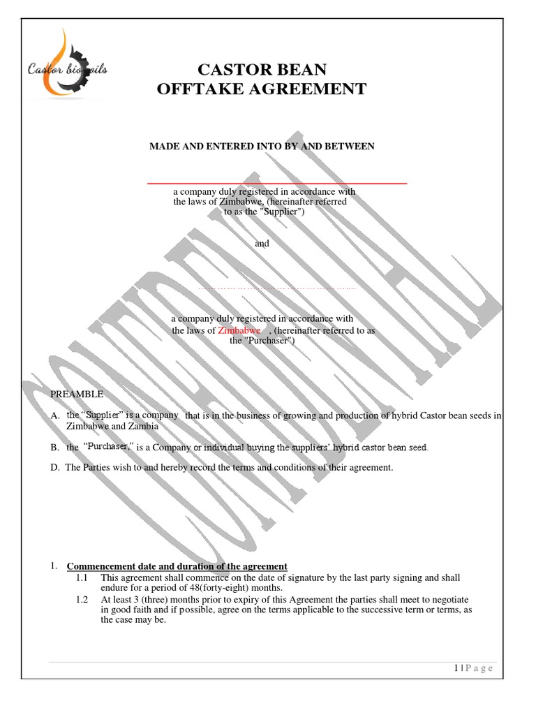 Offtake Agreement in Castor Bean Farming | PDF | Breach Of Contract ...