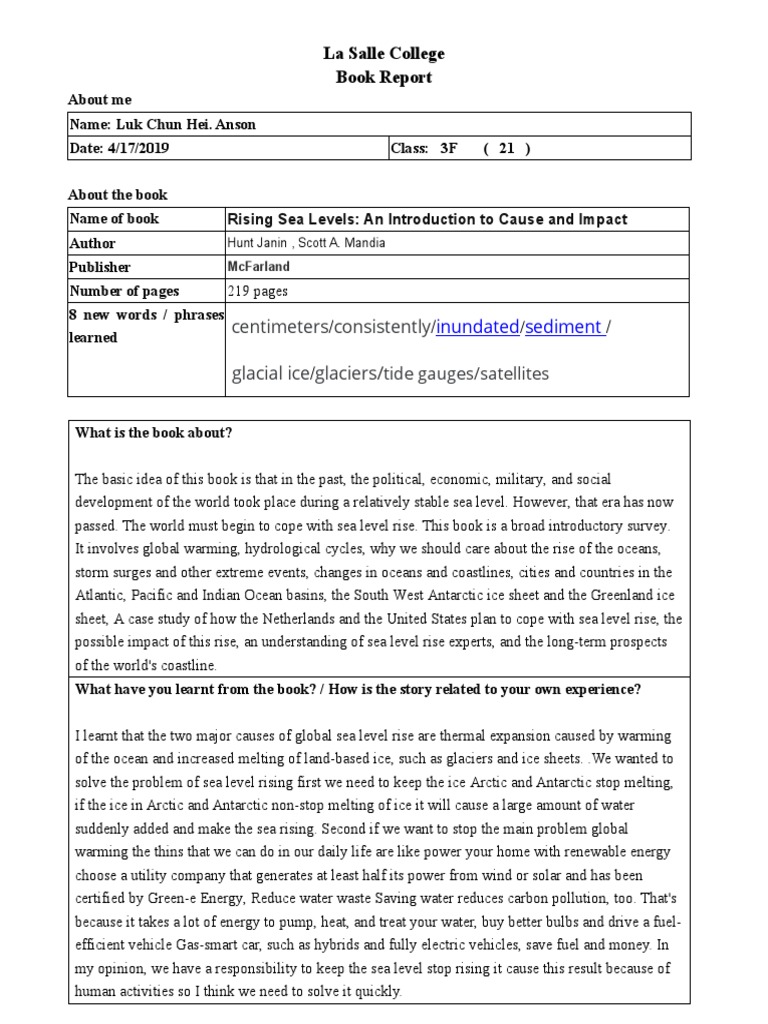 Non-Fiction Book Report Template | PDF | Sea Level Rise | Sea