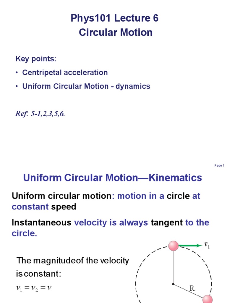 Phys101 Lecture 6 Circular Motion: Key Points | PDF | Acceleration | Force