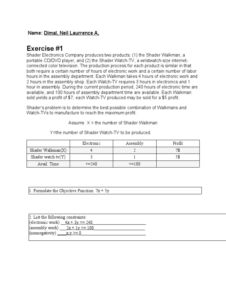 Exercise #1: Name: Dimal, Neil Laurrence A | PDF | Applied Mathematics ...