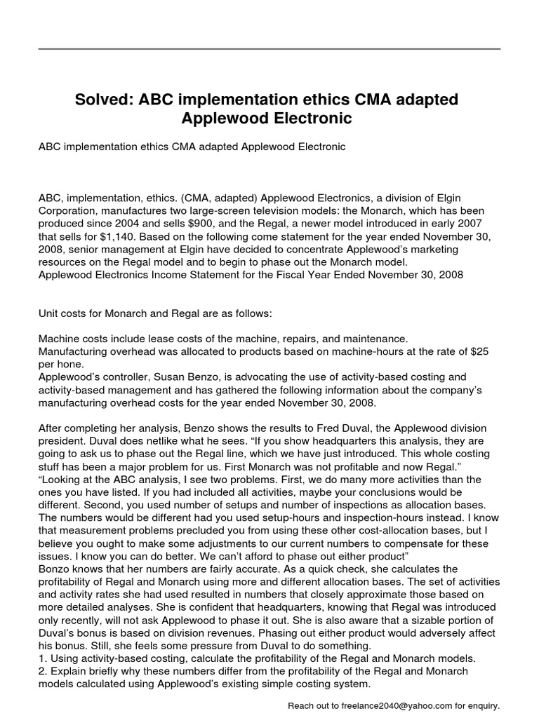 ABC Implementation Ethics Cma Adapted Applewood Electronic | PDF ... ABC Implementation Ethics Cma Adapted Applewood Electronic | PDF ...