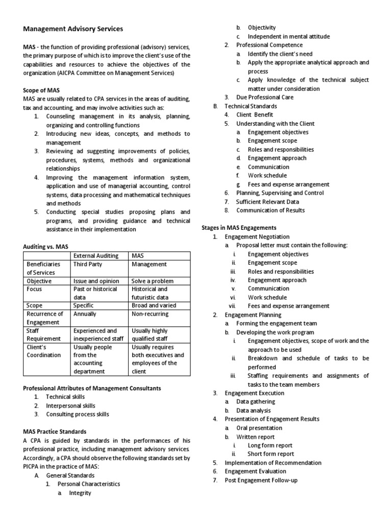 Management Advisory Services: MAS - The Function of Providing ...