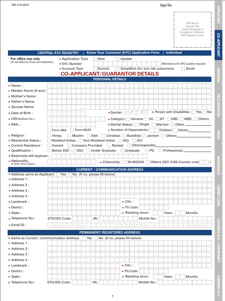 Co-Applicant/Guarantor Details: Central Kyc Registry Know Your Customer ...