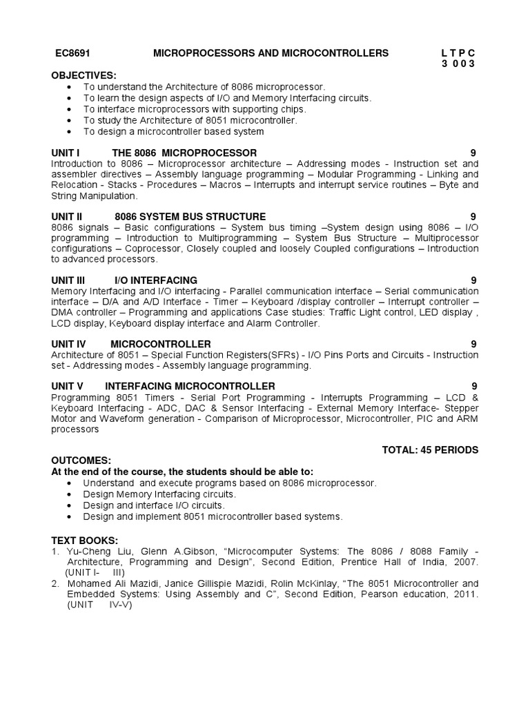 MPMC Syllabus | Download Free PDF | Microcontroller | Microprocessor