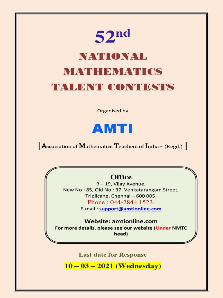 National Mathematics Talent Contests: A M T I | PDF | Number Theory ...