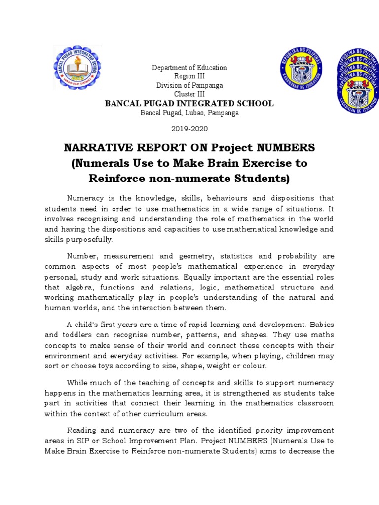 Narrative Report On Project Numbers (Numerals Use To Make Brain ...