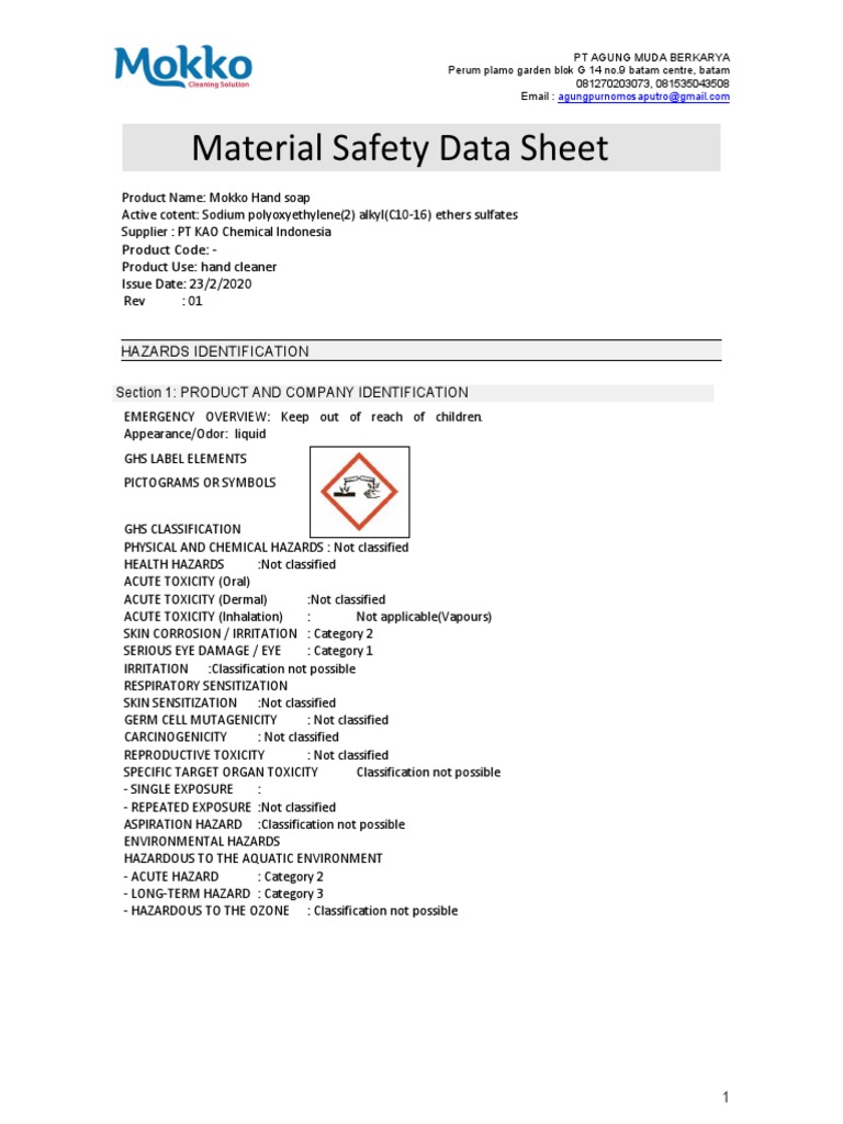 MSDS Handsoap | Download Free PDF | Toxicity | Safety