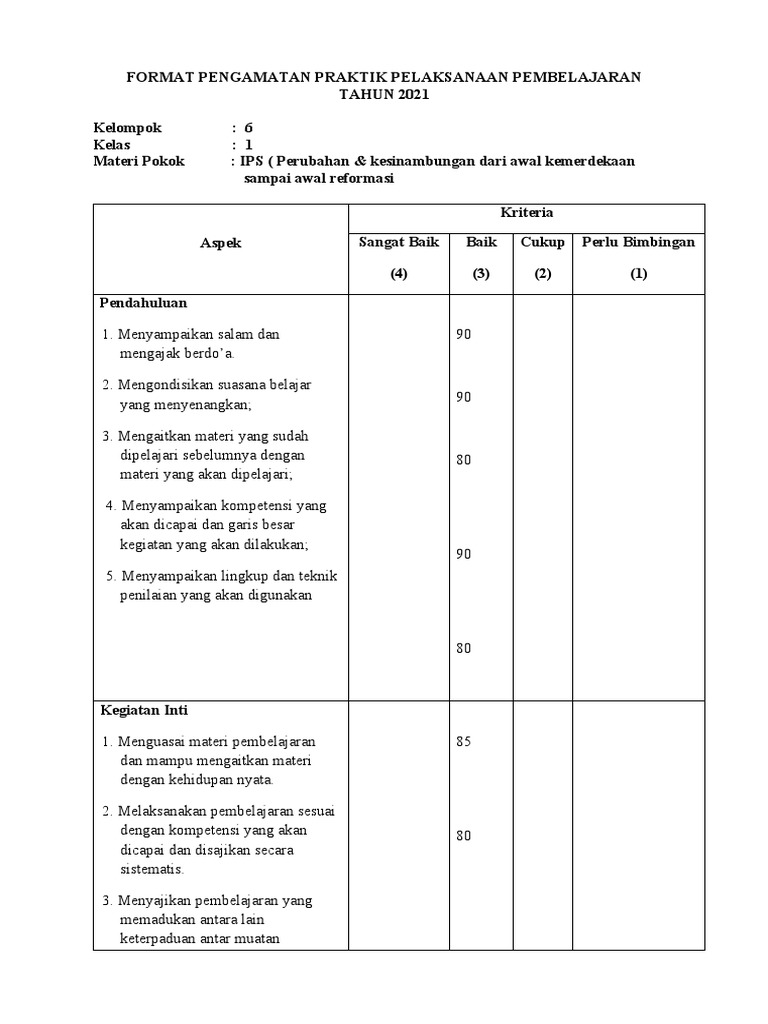 Lembar Penilaian Micro Teaching | PDF