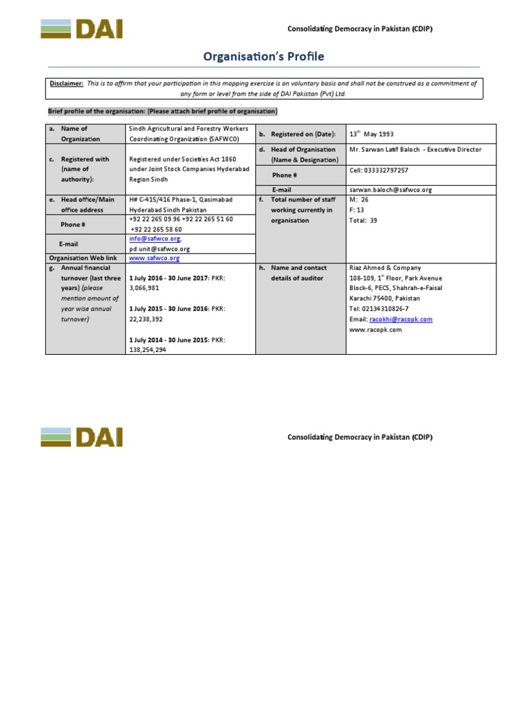 Dai Organisation Profile Template | PDF | Wash | Capacity Building