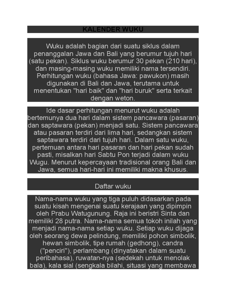 KALENDER WUKU Mentah | PDF