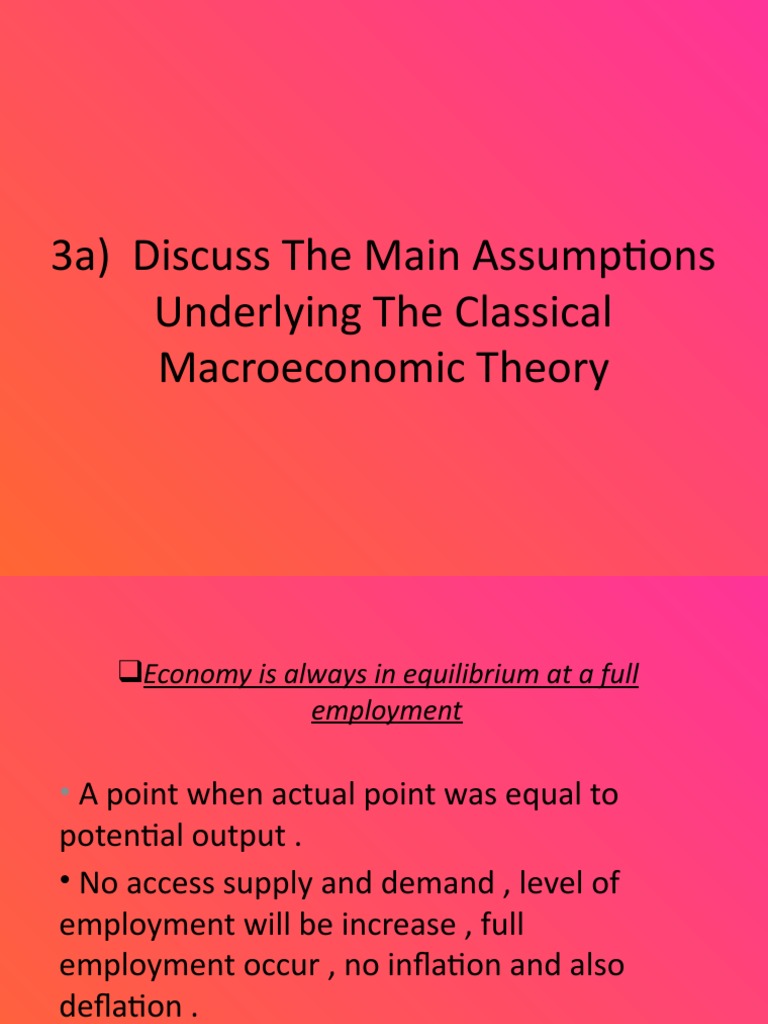 Classical Macroeconomic Theory: The Assumptions, Aggregate Demand Curve ...