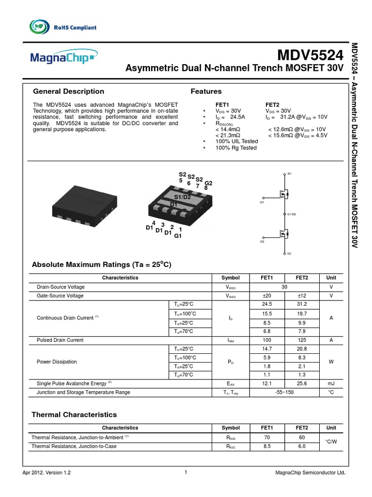 Asymmetric Dual N-Channel Trench MOSFET 30V: General Description Features | PDF | Field Effect ...