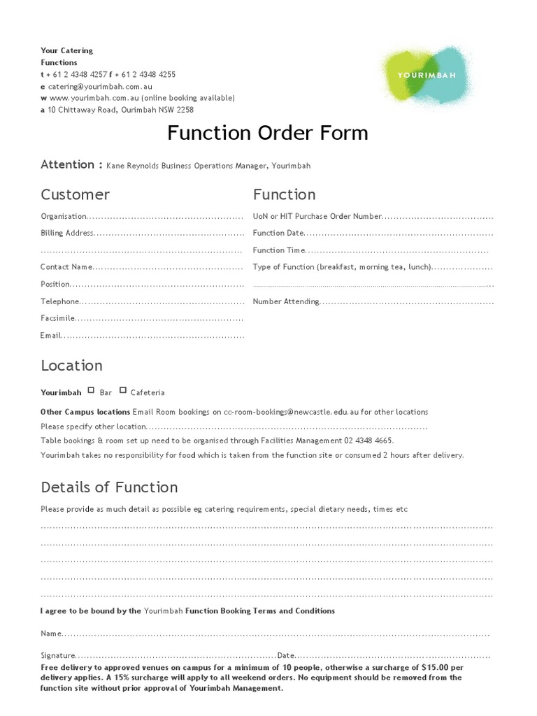 Function Order Form | Download Free PDF | Taxes | Fee