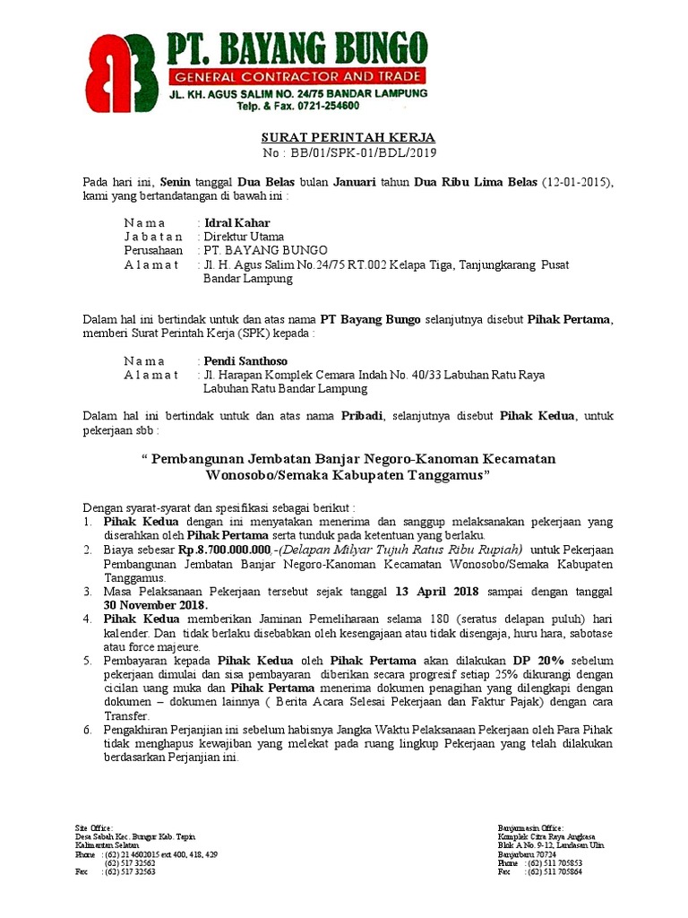 Contoh Surat Perintah Kerja Atau SPK | PDF