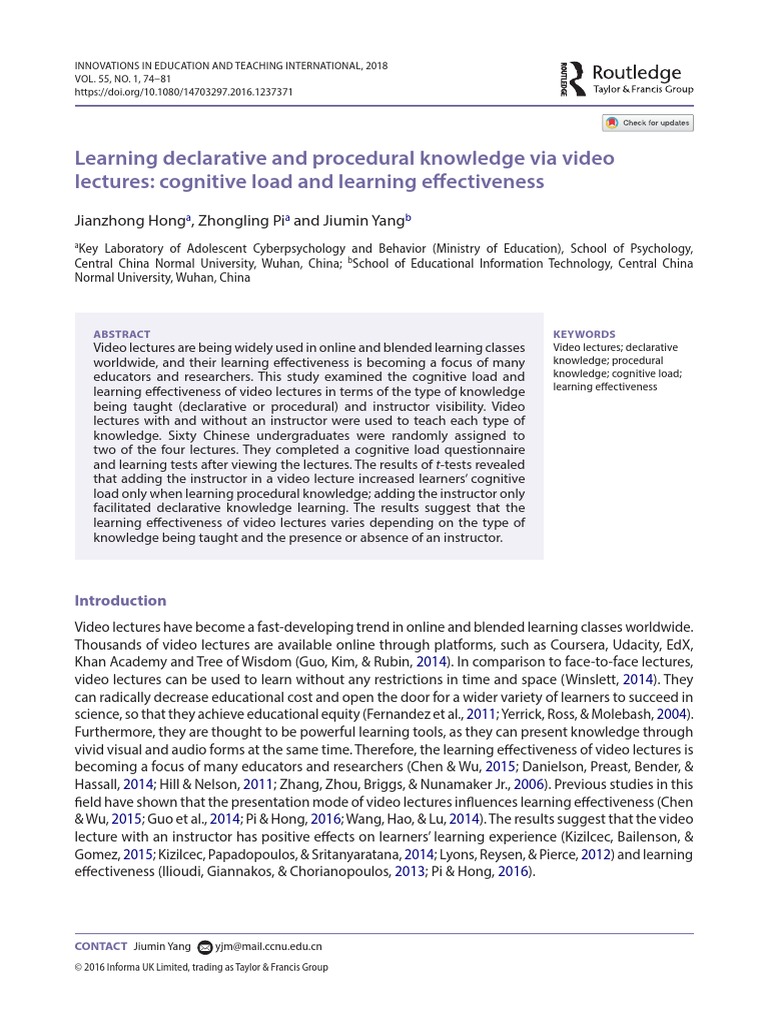 Learning Declarative and Procedural Knowledge Via Video | PDF ...
