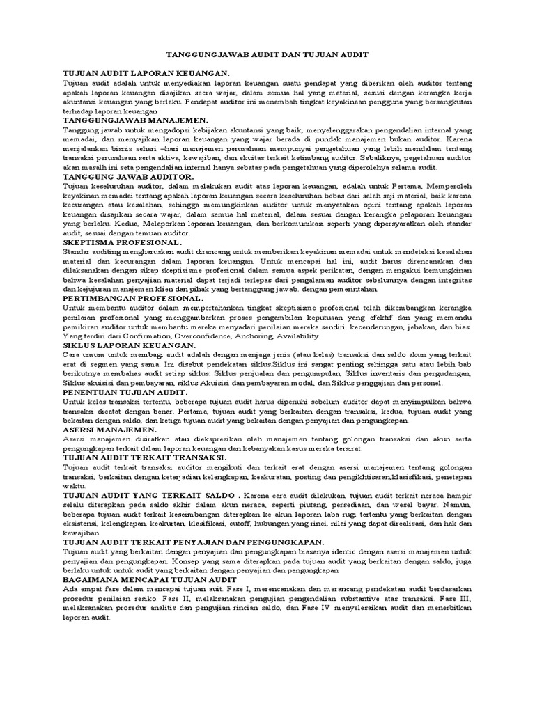 Tanggungjawab Audit Dan Tujuan Audit | PDF