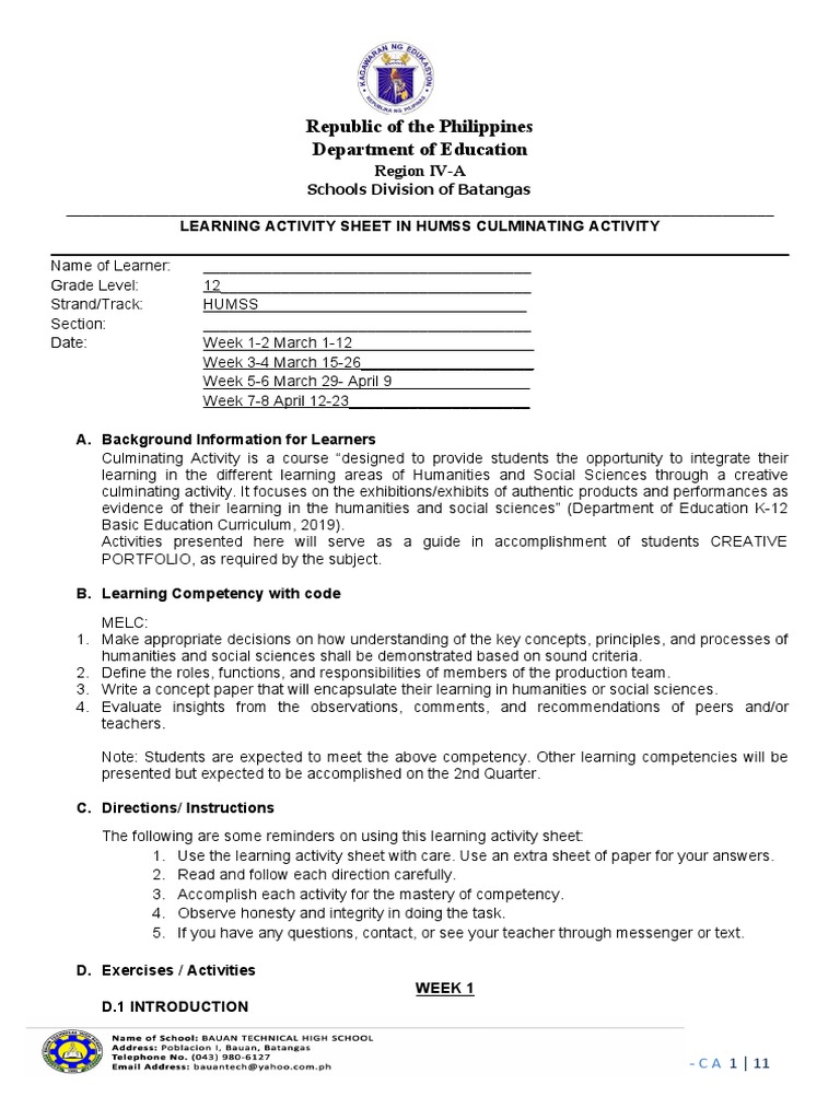 Culminating Quarter 1 | PDF | Humanities | Educational Assessment